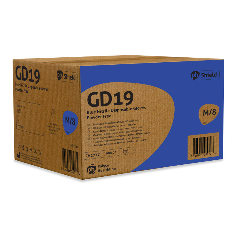 Polyco GD19 Shield Blue Nitrile Powder Free Disposable Glove - PPE ...